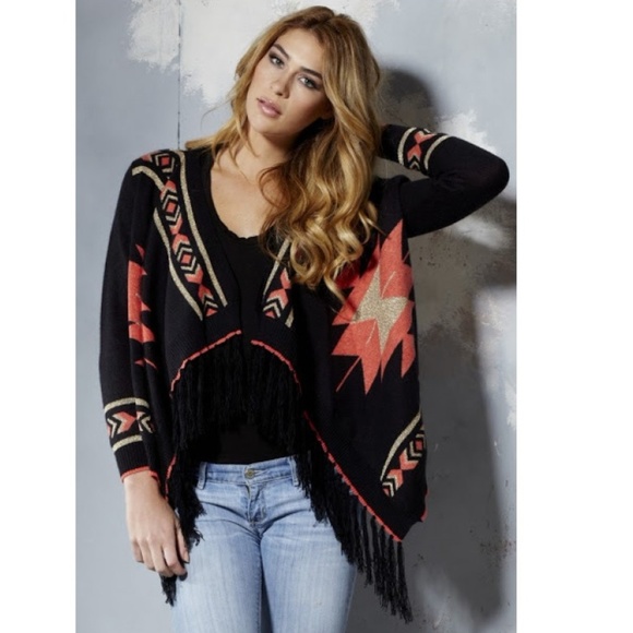 Elan | Sweaters | Elan Womens Aztec Print Sweater Cardigan Black | Poshmark
